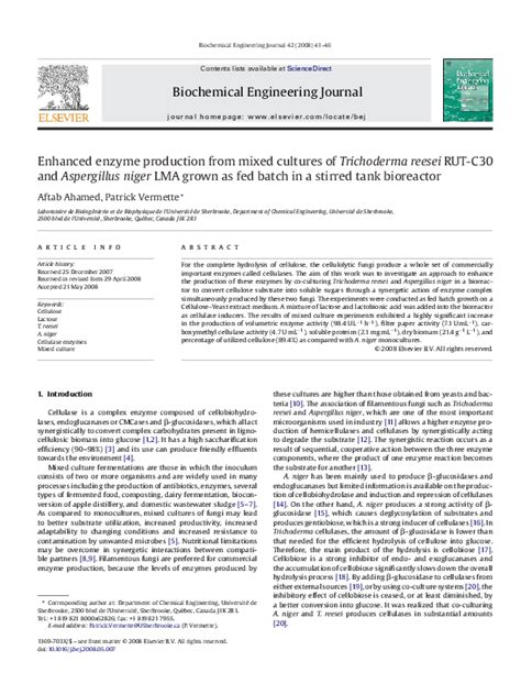 Pdf Enhanced Enzyme Production From Mixed Cultures Of Trichoderma Reesei Rut C30 And