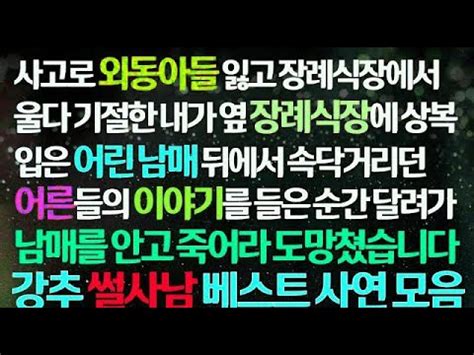 몰아보기 외동아들을 잃고 장례식장에서 기절한 내가 옆 장례식장 상복 입은 남매 뒤에서 속닥거리던 어른들의 이야기를 듣고 남매를 안고 도망치는데 신청사연 수면사연 자면서듣는