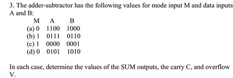 Solved 3 The Adder Subtractor Has The Following Values For