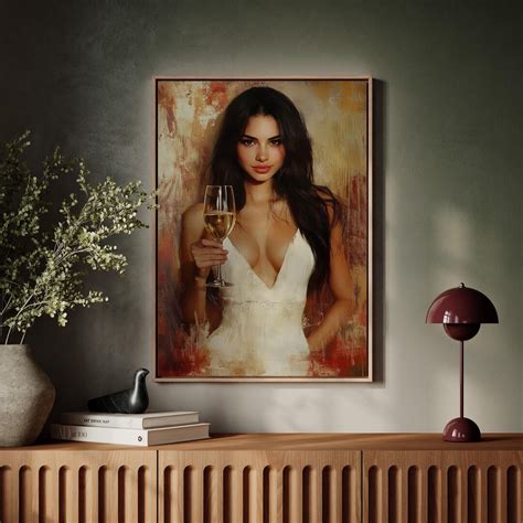 Elegant Woman Holding Wine Glass Sophisticated Portrait Canvas Art