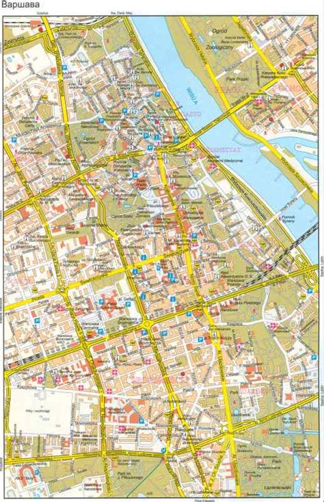 Польша карта Варшавы Подробная карта центра города Варшава