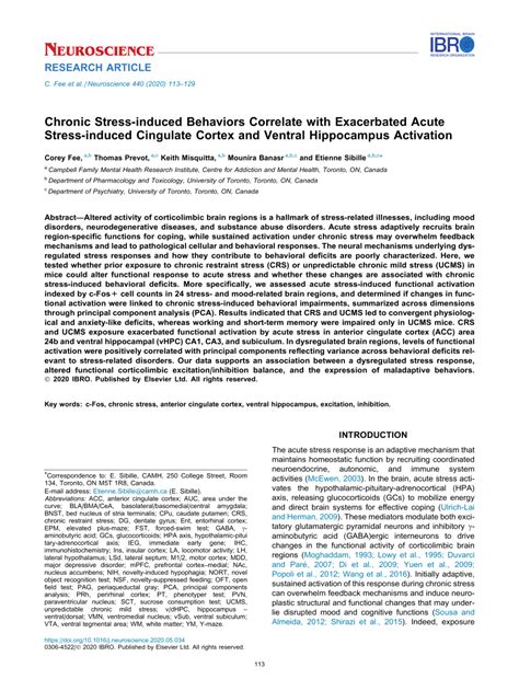 Pdf Chronic Stress Induced Behaviors Correlate With Exacerbated Acute