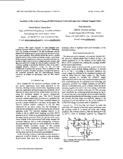 Pdf Analysis Of The Active Clamped Soft Switched Forward Converter Without Output Filter