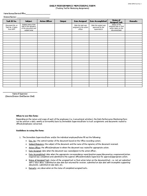 Dpwh Spms Daily Performance Form Pdf Business