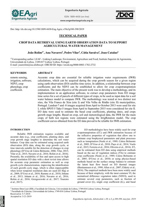 Pdf Crop Data Retrieval Using Earth Observation Data To Support Agricultural Water Management
