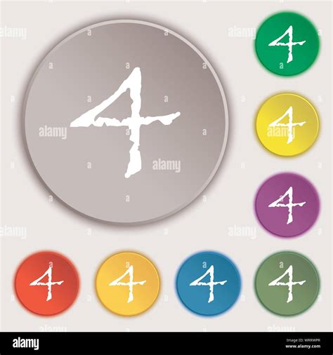 Number Four Icon Sign Symbols On Eight Flat Buttons Vector Stock
