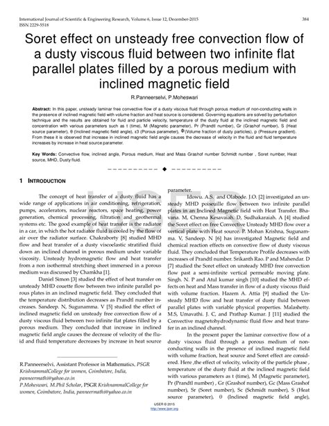 Pdf Soret Effect On Unsteady Free Convection Flow Of A Dusty Viscous Fluid Between Two