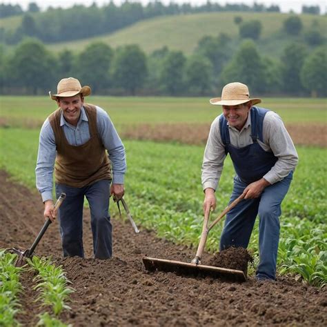 men workers weeding on the corn field with the forest premium ai