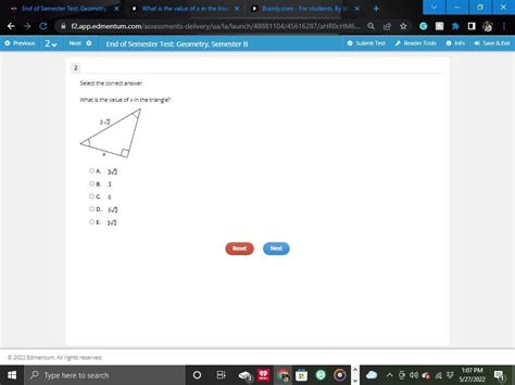 What Is The Value Of X In The Triangle A Right Triangle With A Short