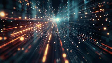 High Speed Data Stream Visualized As Glowing Light Trails In A Digital