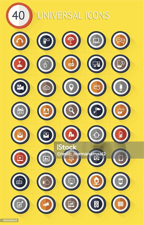 Universal 웹사이트 평편 아이콘 세트를 황색 배경 벡터 그래픽 사용자 인터페이스에 대한 스톡 벡터 아트 및 기타 이미지 그래픽 사용자 인터페이스 기 노랑