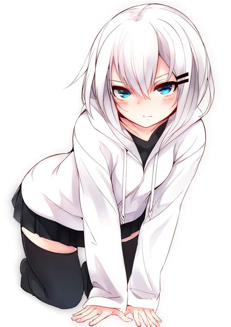 Safebooru 1girl All Fours Bangs Black Legwear Black Skirt Blue Eyes