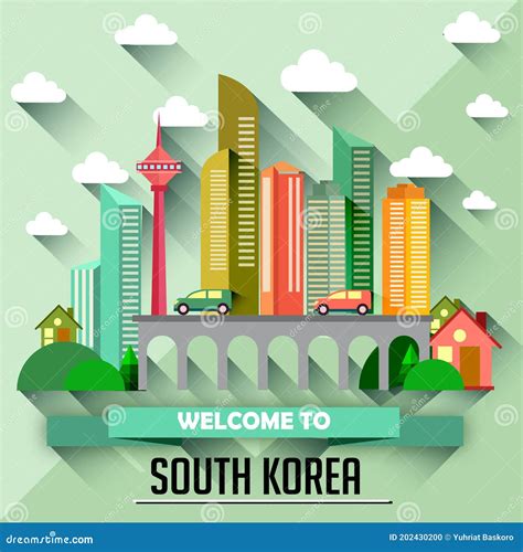 South Korea Flat Design City Vector Illustration Stock Illustration Illustration Of Simple