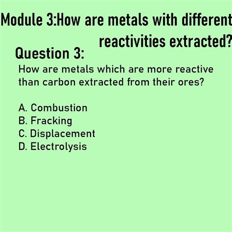 Gcse Ocr Chemistry Electrolysis Metals Quiz Activerecall Stem