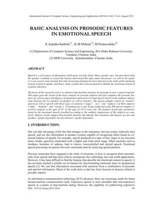 BASIC ANALYSIS ON PROSODIC FEATURES IN EMOTIONAL SPEECH PDF Technology Computing