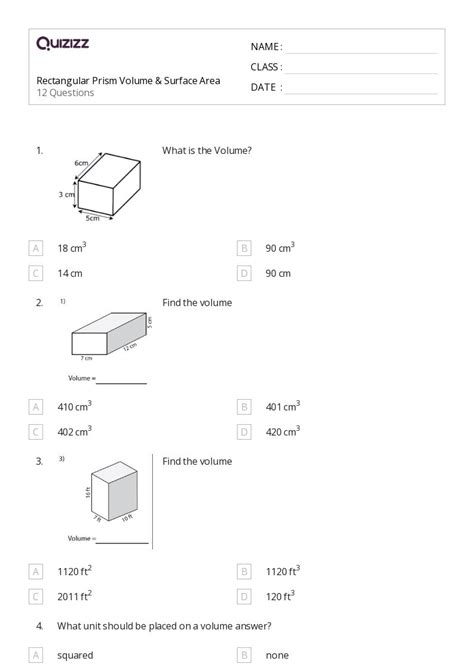 Volume And Surface Area Of Rectangular Prisms A Free Printable