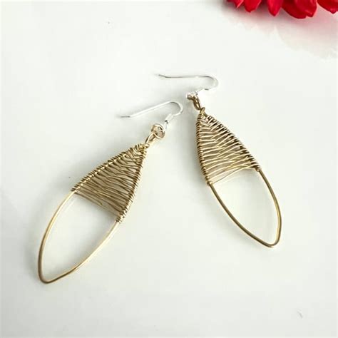Polished Brass Oval Earrings With Delicate Wire Folksy