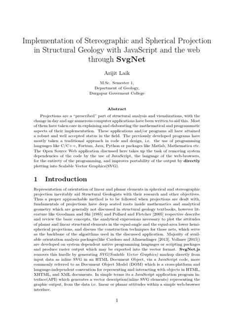 Implementation Of Stereographic And Spherical Projection In Structural Geology With Javascript