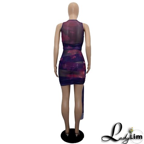 Nightclub Sexy Mesh Yarn Lace Up Sheer Dress Ladylim