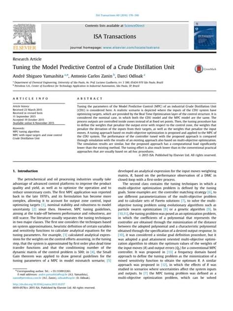 Tuning The Model Predictive Control Of A Crude Distillation Unit Pdf