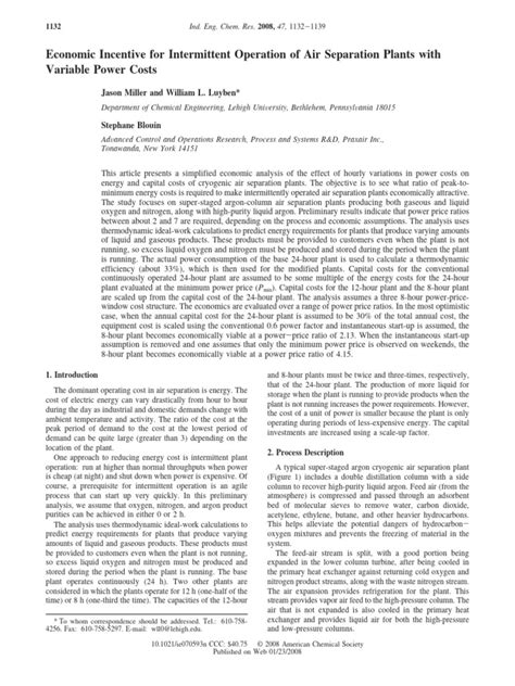 Economic Incentive For Intermittent Operation Of Air Separation Plants With Variable Power Cost