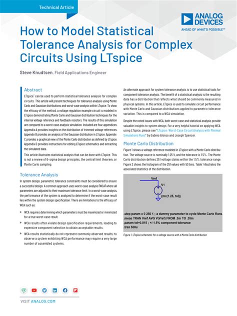 Model Statistical Tolerance Analysis For Complex Circuits Using Ltspice Pdf Electrical