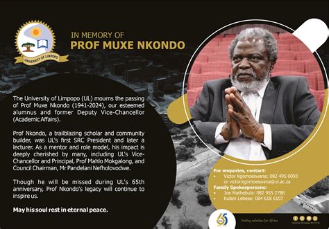 Ul Statement On The Passing Of Prof Muxe Nkondo University Of Limpopo
