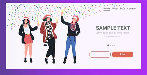 메리 크리스마스 새해 겨울 휴일 개념 수평 전체 길이 복사 공간을 축하 색종이 기업 파티 소녀를 갖는 산타 모자의 여성 Film Festival에 대한 스톡 벡터 아트 및