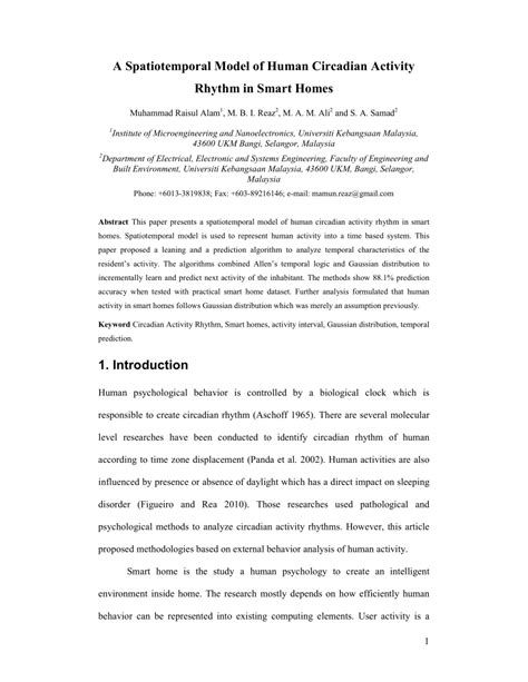 Pdf A Spatiotemporal Model Of Human Circadian Rhythm In Smart Homes