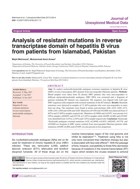 Pdf Analysis Of Resistant Mutations In Reverse Transcriptase Domain Of Hepatitis B Virus From