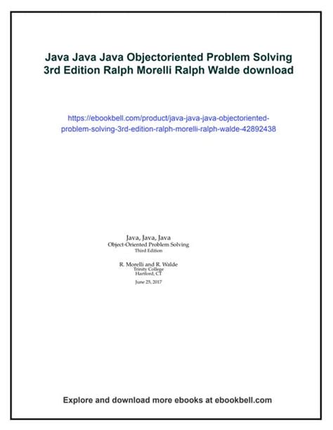 Java Java Java Objectoriented Problem Solving 3rd Edition Ralph Morelli