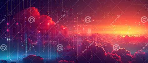 Illustration Of Digital Cloud Network Showcasing Digitalization And