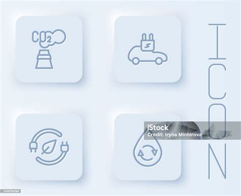 클라우드 전기 자동차 플러그 리프 절약 및 깨끗한 아쿠아 재활용에서 Co2 배출량을 설정합니다 흰색 사각형 버튼입니다 벡터 0명에 대한 스톡 벡터 아트 및 기타 이미지