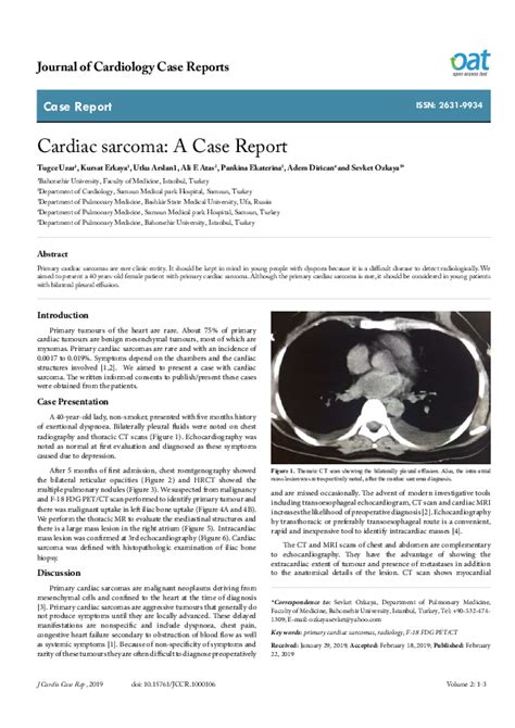 Pdf Cardiac Sarcoma A Case Report