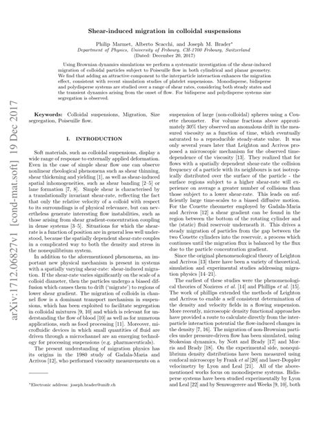 Pdf Shear Induced Migration In Colloidal Suspensions