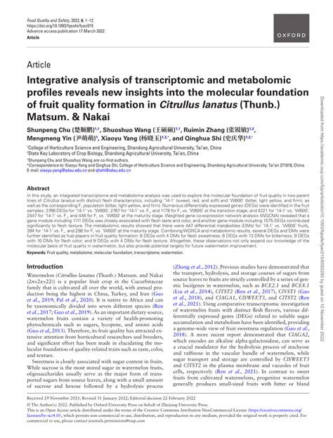 Pdf Integrative Analysis Of Transcriptomic And Metabolomic Profiles