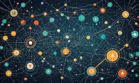 digital network interconnected circles and lines with various colored