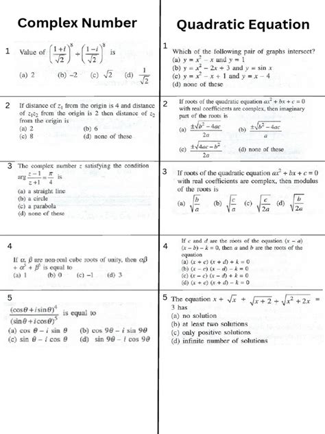 Complex Number And Quadratic Equation Sums For Cengage Pdf