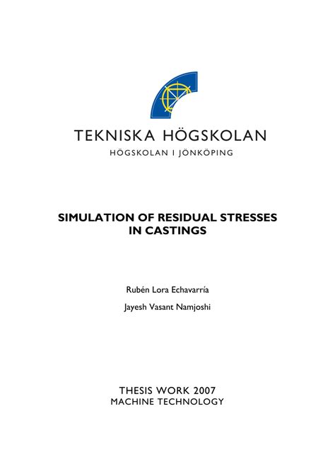 Pdf Simulation Of Residual Stresses In Castings Simulation Of