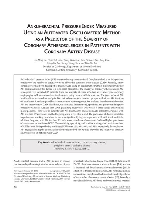 Pdf Ankle Brachial Pressure Index Measured Using An Automated Oscillometric Method As A