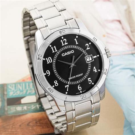 Casio Standard รุ่น Mtp V004d 1b นาฬิกาข้อมือผู้ชาย สายแสตนเลส หน้าปัดดำ มั่นใจ ของแท้ 100