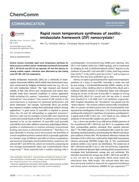 Pdf Rapid Room Temperature Syntheses Of Zeolitic Imidazolate