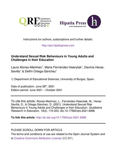 Pdf Understand Sexual Risk Behaviours In Young Adults And Challenges In Their Education