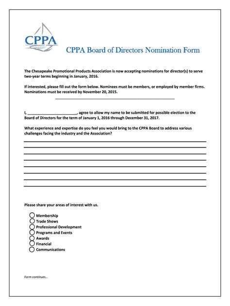 Fillable Online Cppa Board Of Directors Nomination Form Chesapeake Fax Email Print Pdffiller