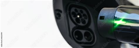 Type CCS Plug Port On Electric Vehicle DC CCS Type EV Charging Connector At EV Car Fast