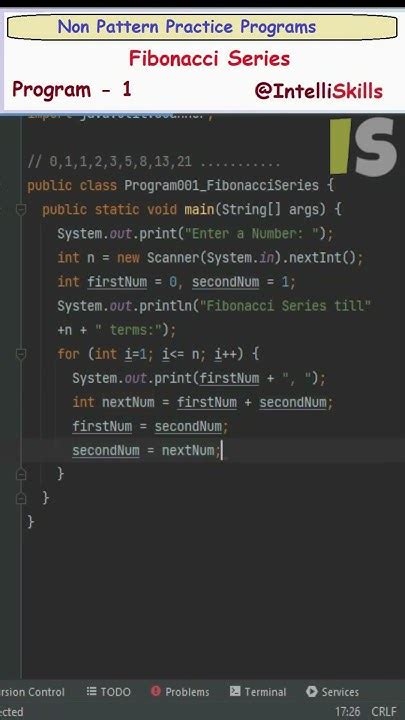 Program 1 Fibonacci Series In Java Java Programs For Practice Shorts Java Coding Youtube