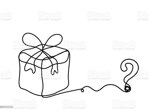 추상 선물 상자와 물음표는 흰색 배경에 연속 선 그리기로 낙서 드로잉에 대한 스톡 벡터 아트 및 기타 이미지 낙서 드로잉 놀라움 로고 Istock