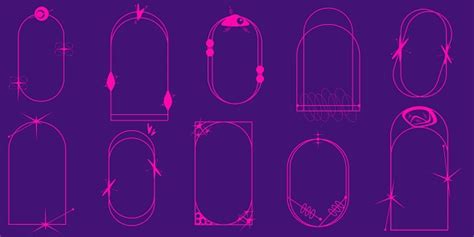 Aesthetic Frame 최소 요소 세트 별과 선이 있는 Y2k 그래픽 모양 미적 Vecor 그림입니다 현대적인 디자인을 위한 기하학적 아치 미드 센츄어 스타일 개체