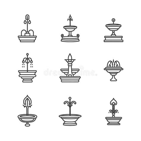 Collection Of Elegant Fountain Icons Water Feature Symbols Stock