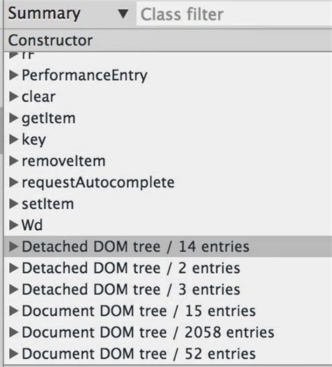 Chrome Devtools Understanding Detached Dom Tree